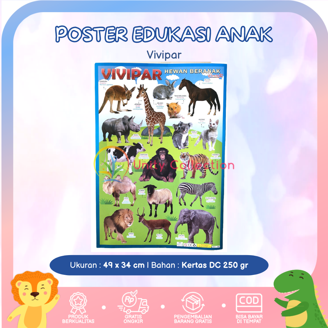 Poster Tempel Dinding Edukasi Anak Belajar Vivipar Binatang Beranak ...