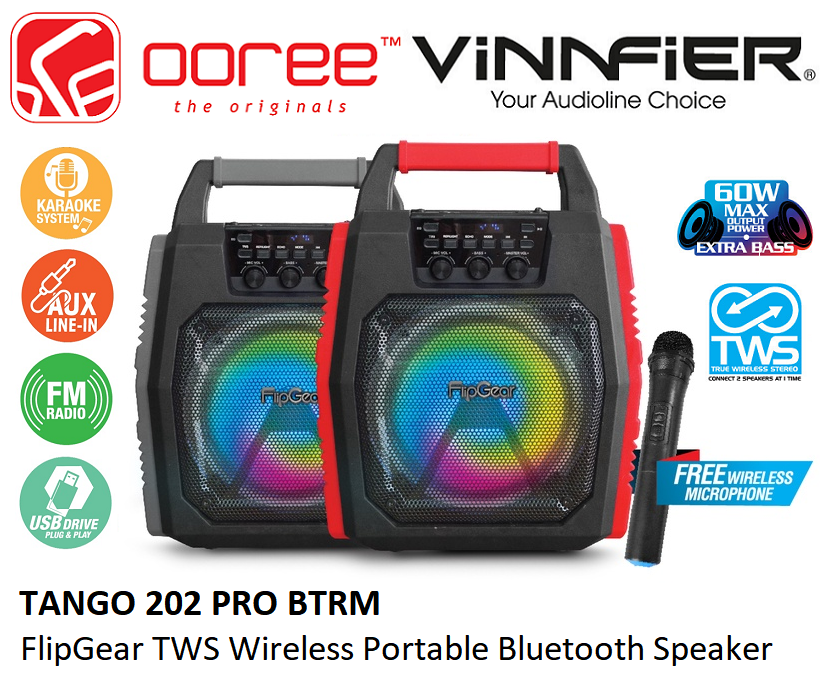 VINNFIER TANGO 202 PRO BTRM TWS WIRELESS PORTABLE BLUETOOTH SPEAKER WITH FREE WIRELESS ...