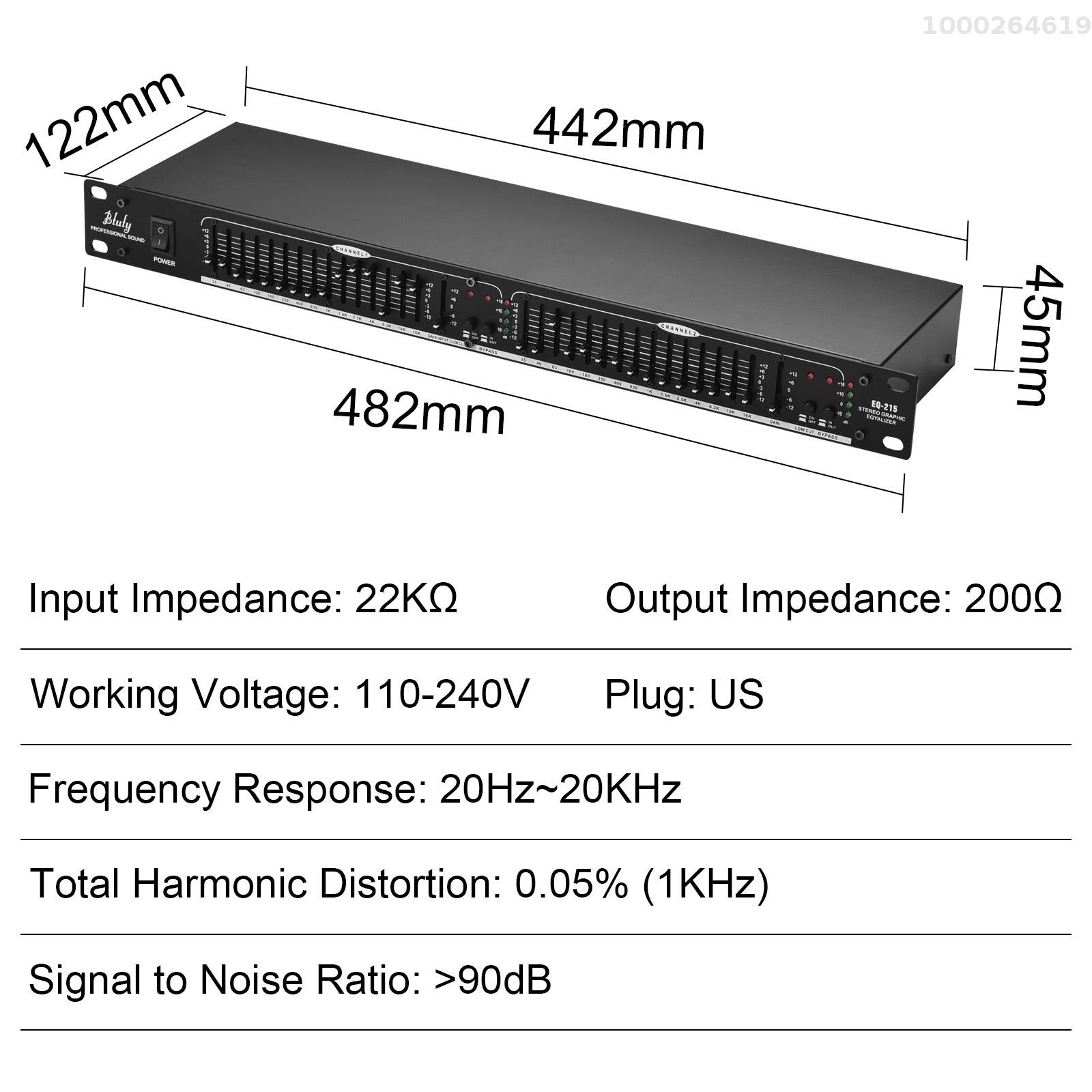 Btuty EQ-215 Dual Channel 15-Band Equalizer 1U Rack Mount 2-channel Stereo Graphic Equalizer ...