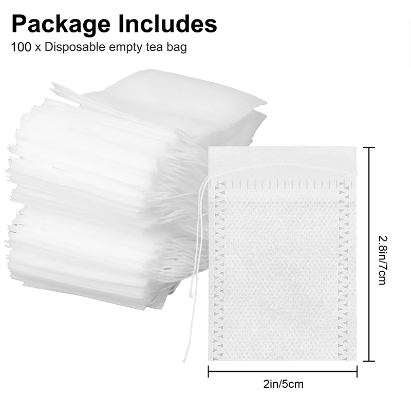 100PCS Non-woven Tea Bags Disposable Teabags With Drawstring Sealing ...