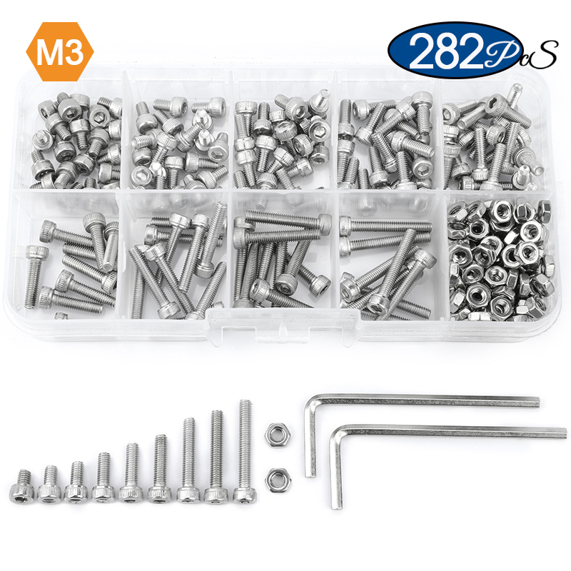 NINDEJIN Hex Hexagon socket cap head screws set allen head screw kit m2 m2.5 m3 m4 m5 m6 ...
