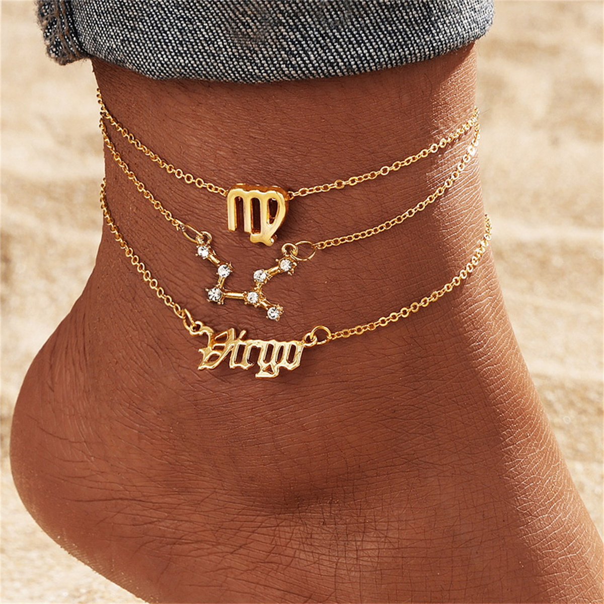 3Pcs/Set 12 Constellation Anklets For Women Gold Color Zodiac Signs ...