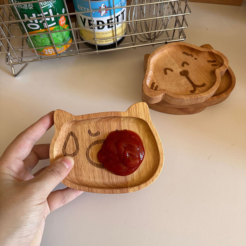 Wooden Plate Cute Cartoon Solid Wood Fruit Plate Saucer Tea Plate ...