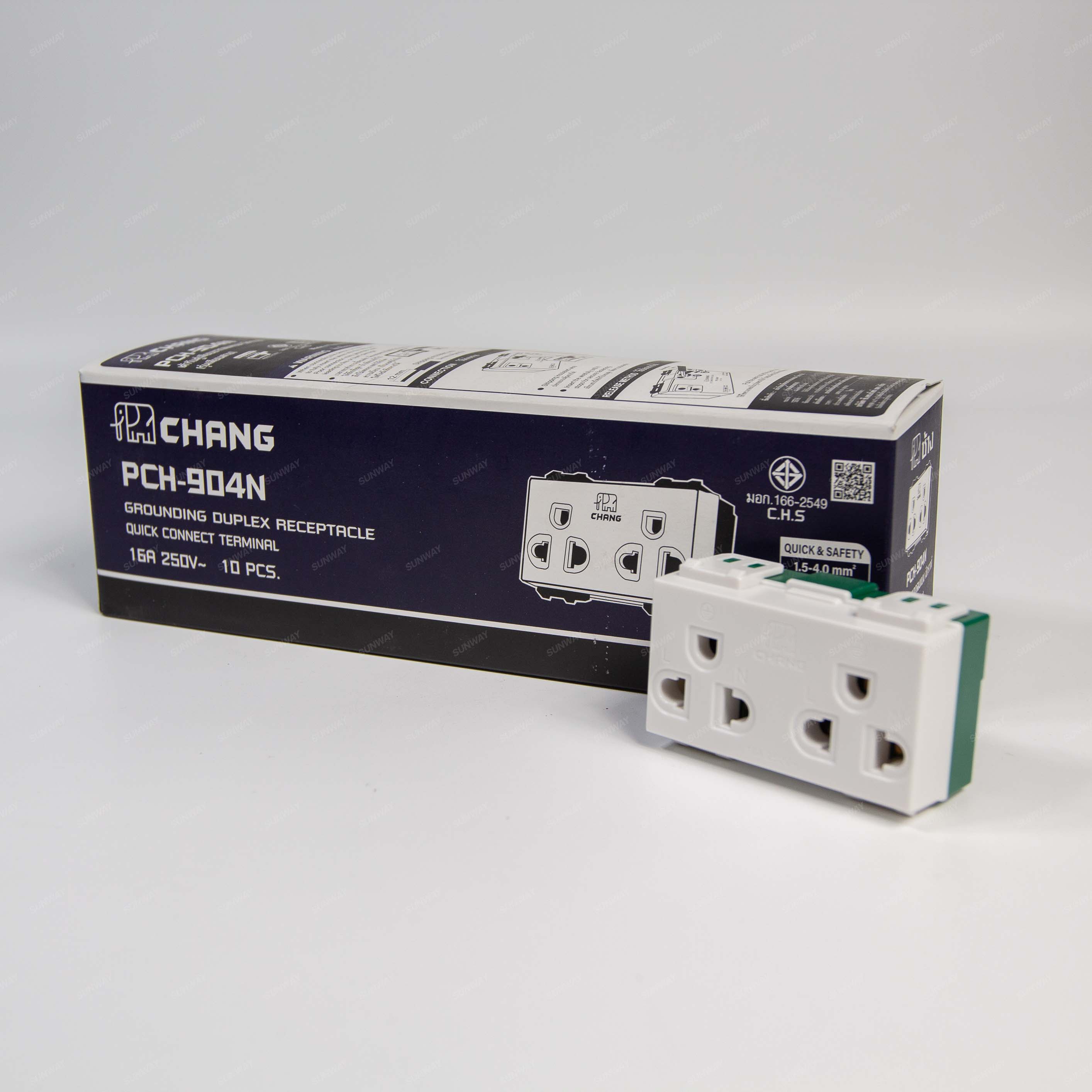 Chang ปลั๊กกราวด์คู่ช้าง เต้ารับคู่ รุ่น PCH-904N และ PCH-904 ตราช้าง รุ่นแบบเสียบและรุ่นขันน็อต ...