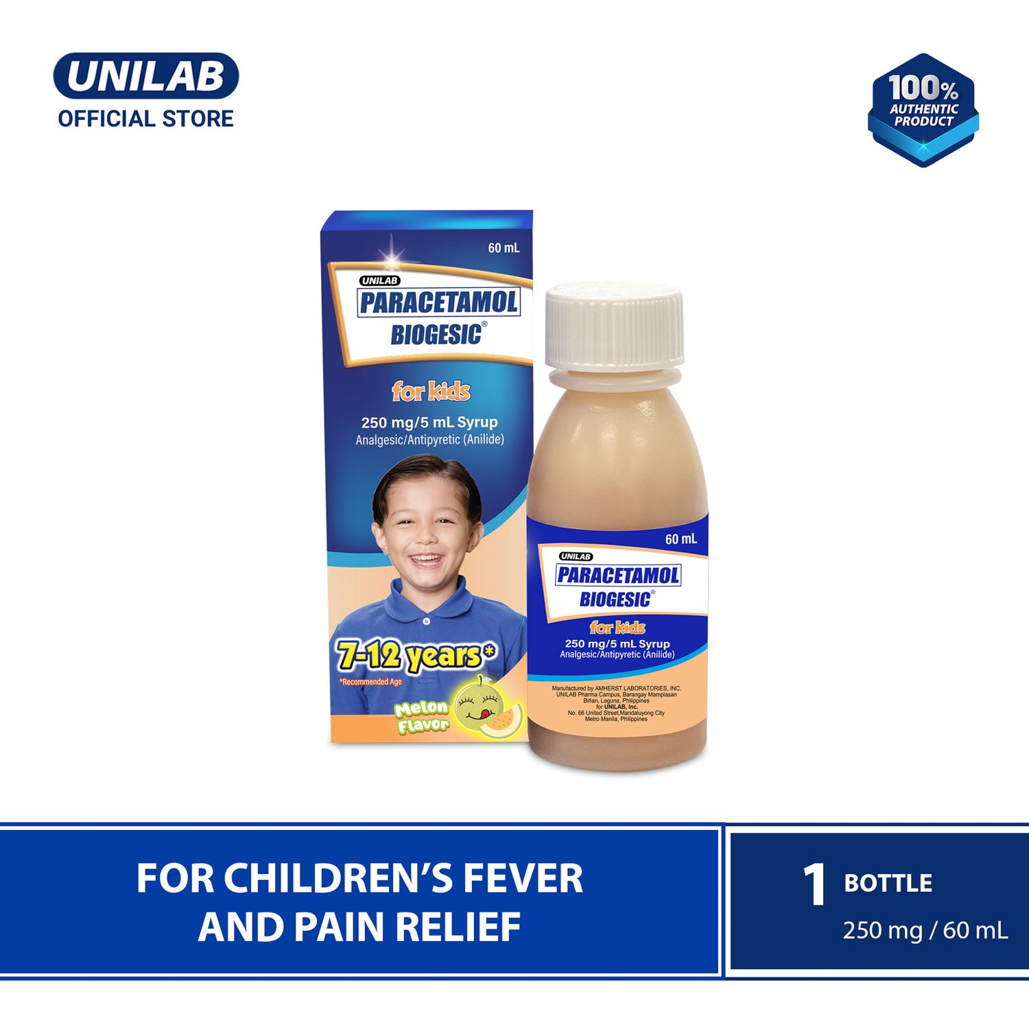 Biogesic for Kids 250mg Melon Syrup 60ml (for Children's Fever and Pain ...