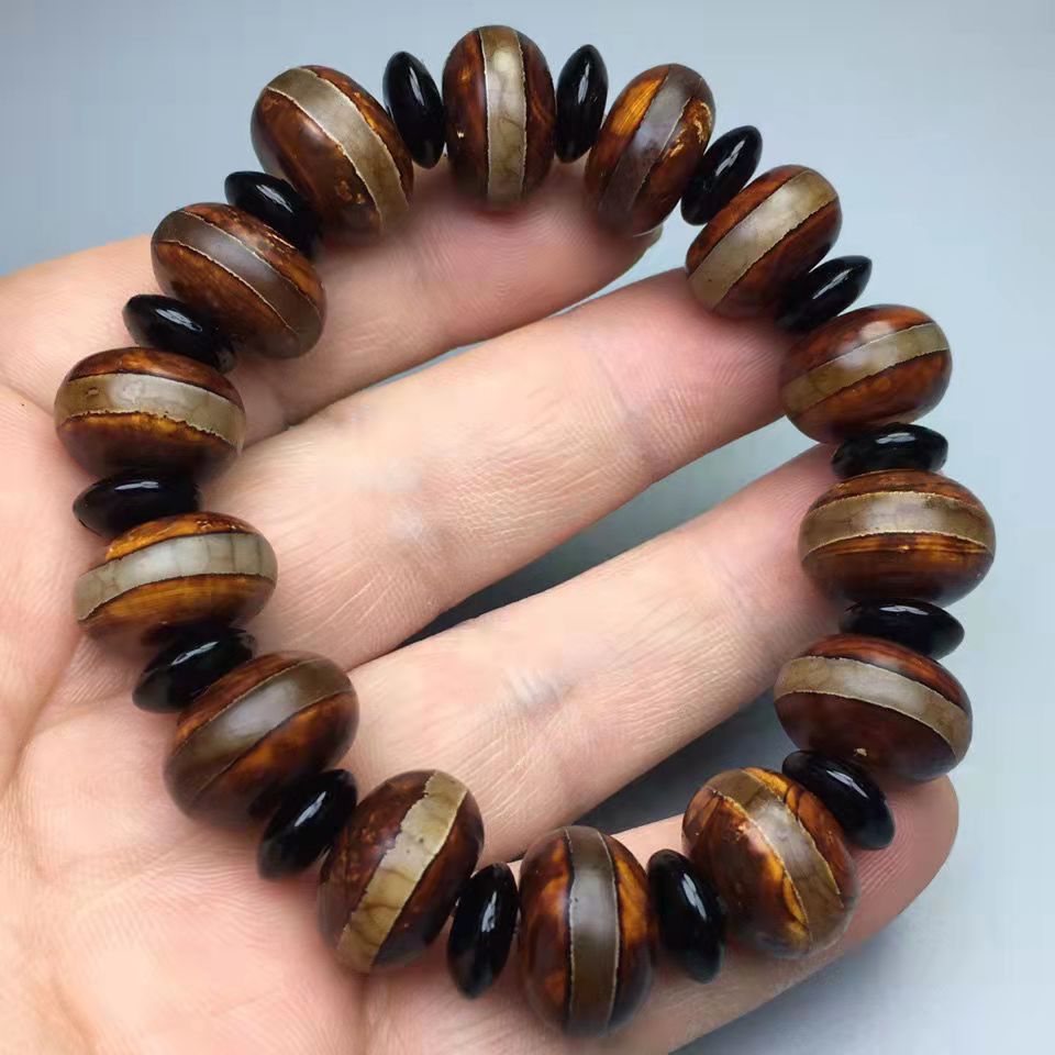 ทิเบต One Line สร้อยข้อมือลูกปัด Irving Eye ลูกปัดพระสีเหลืองเก่าโมรา ...