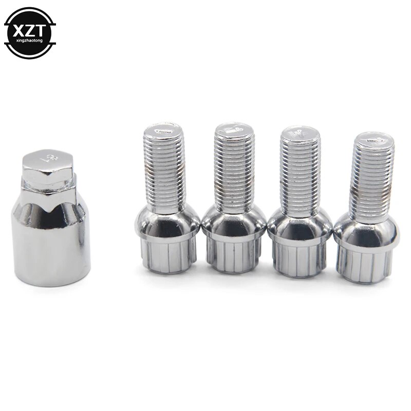 Steel Wheel Lock Bolts M14 X 1.5Mm Locking Radius Security Lug Nuts Set ...