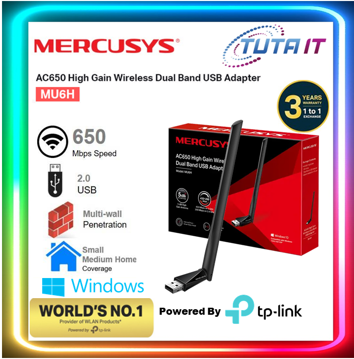 Mercusys MU6H AC650 High Gain Dual Band Wireless USB Adapter | Lazada