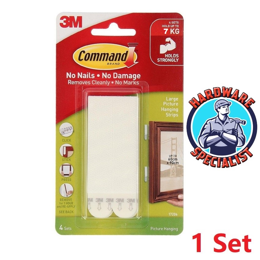 3M Command Large Picture Hanging Strips 17206 White (4 Sets/Pack ...