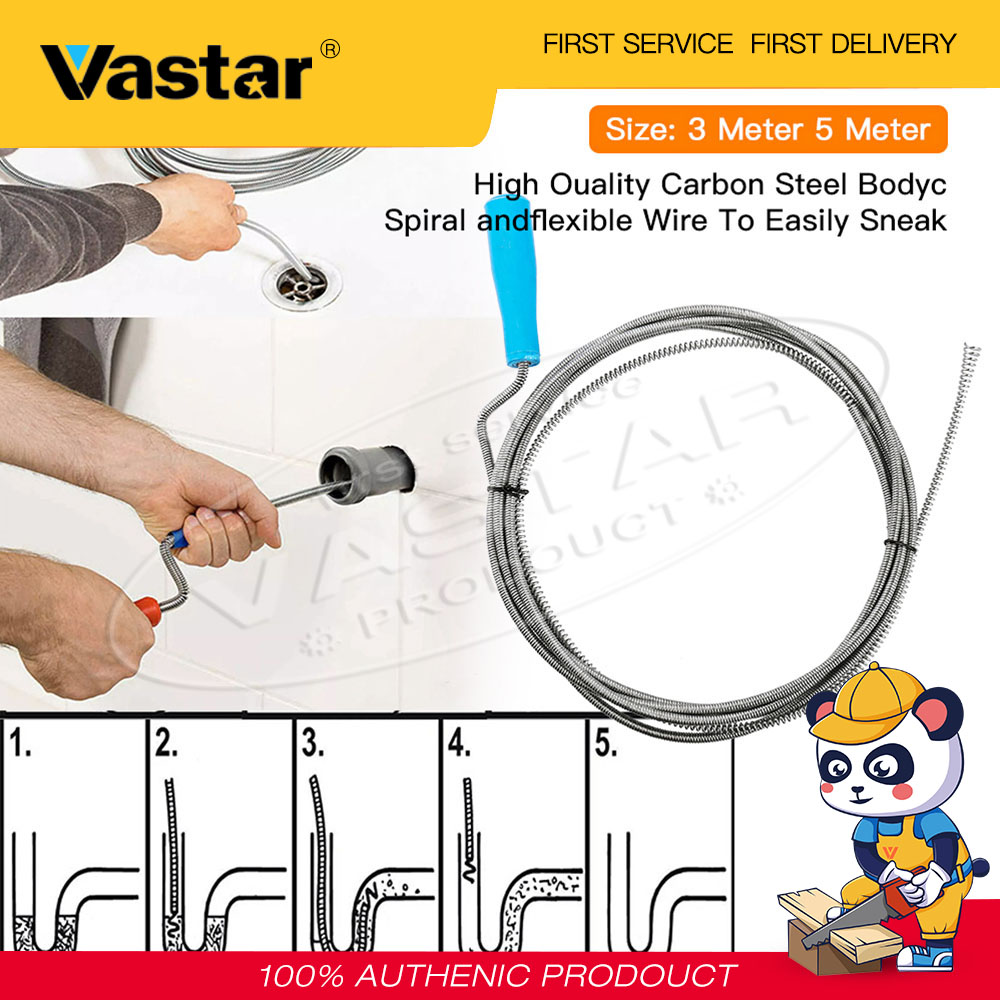 Vastar 1 Pcs 5M Clog Free Spring Set Spiral Pipe Cleaning Rod Sink ...