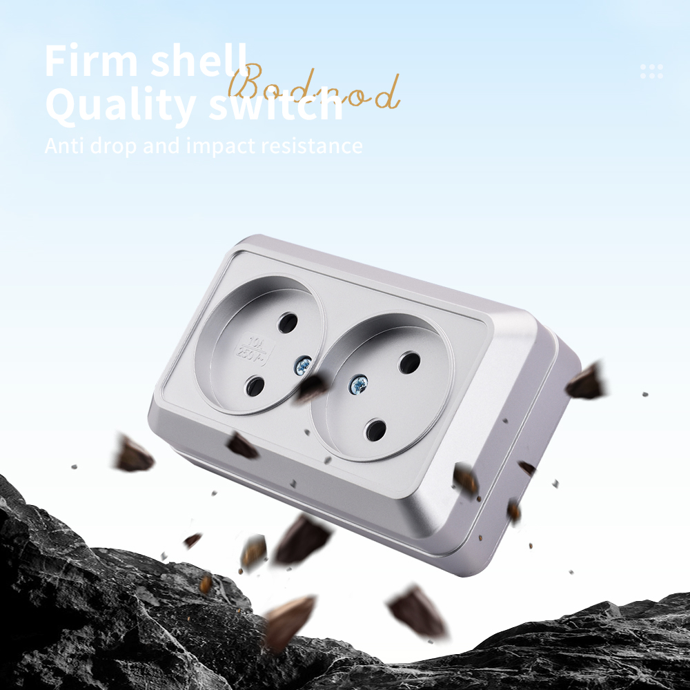 WESA Silvery Wall Surface 2 Socket Plug Exterior Electrical Outlets No ...