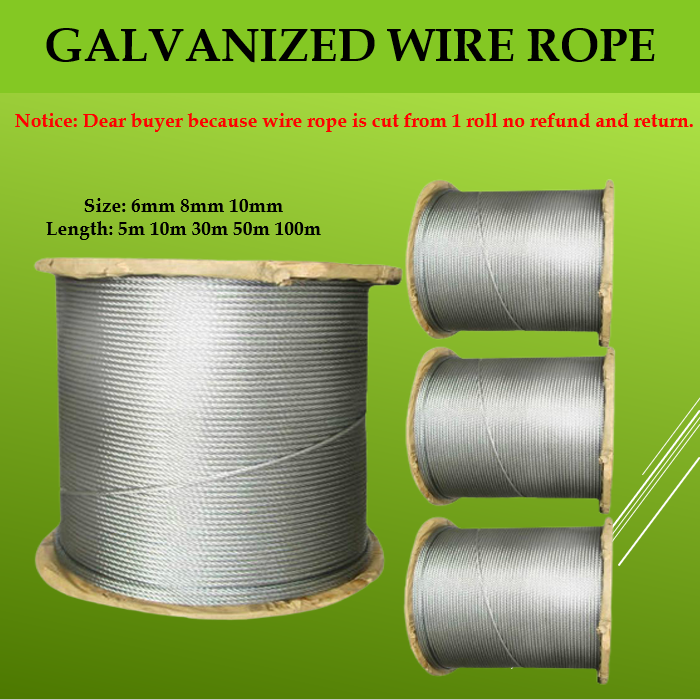 Vision Lifting Steel Cable 6mm 8mm 10mm 5m-100m Galvanized Steel Wire ...