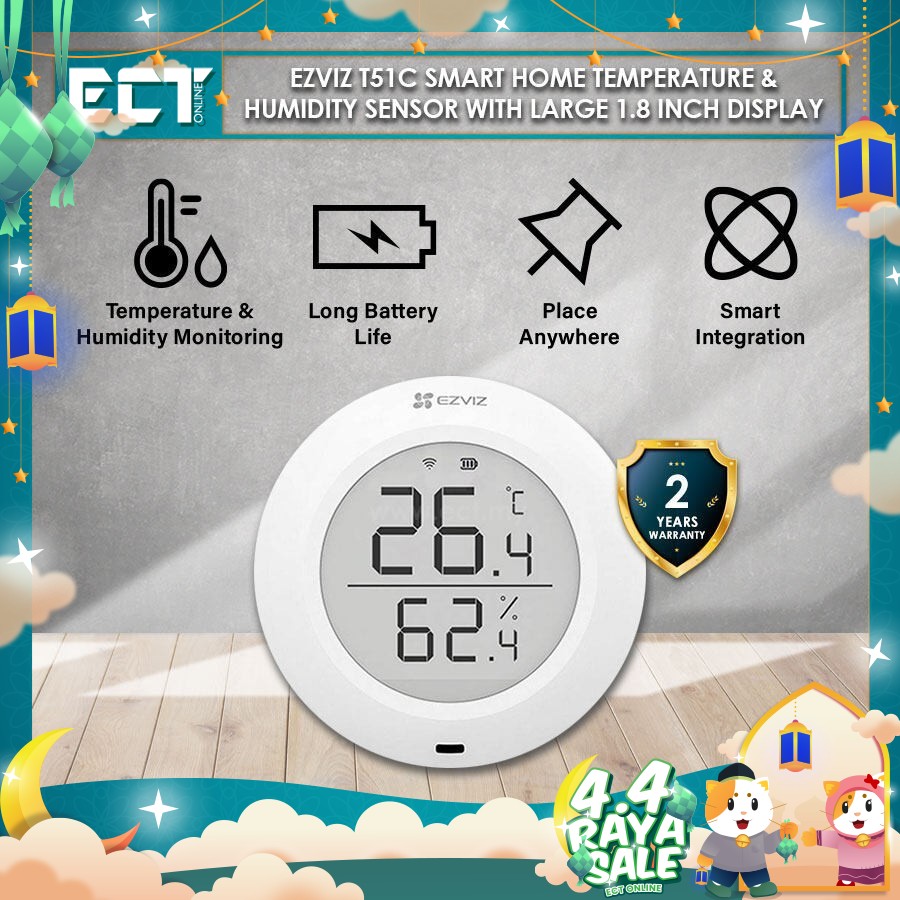 Ezviz T51C Smart Home Temperature & Humidity Sensor With Large 1.8 inch ...