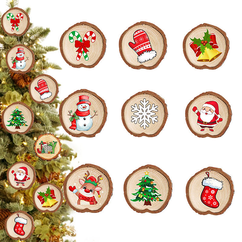Christmas Tree Decorations Wood Christmas Tree Decorations,9PCS Round ...