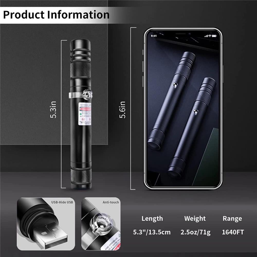 USB Plug Rechargeable Laser Green Pointer Flashlight Portable High ...