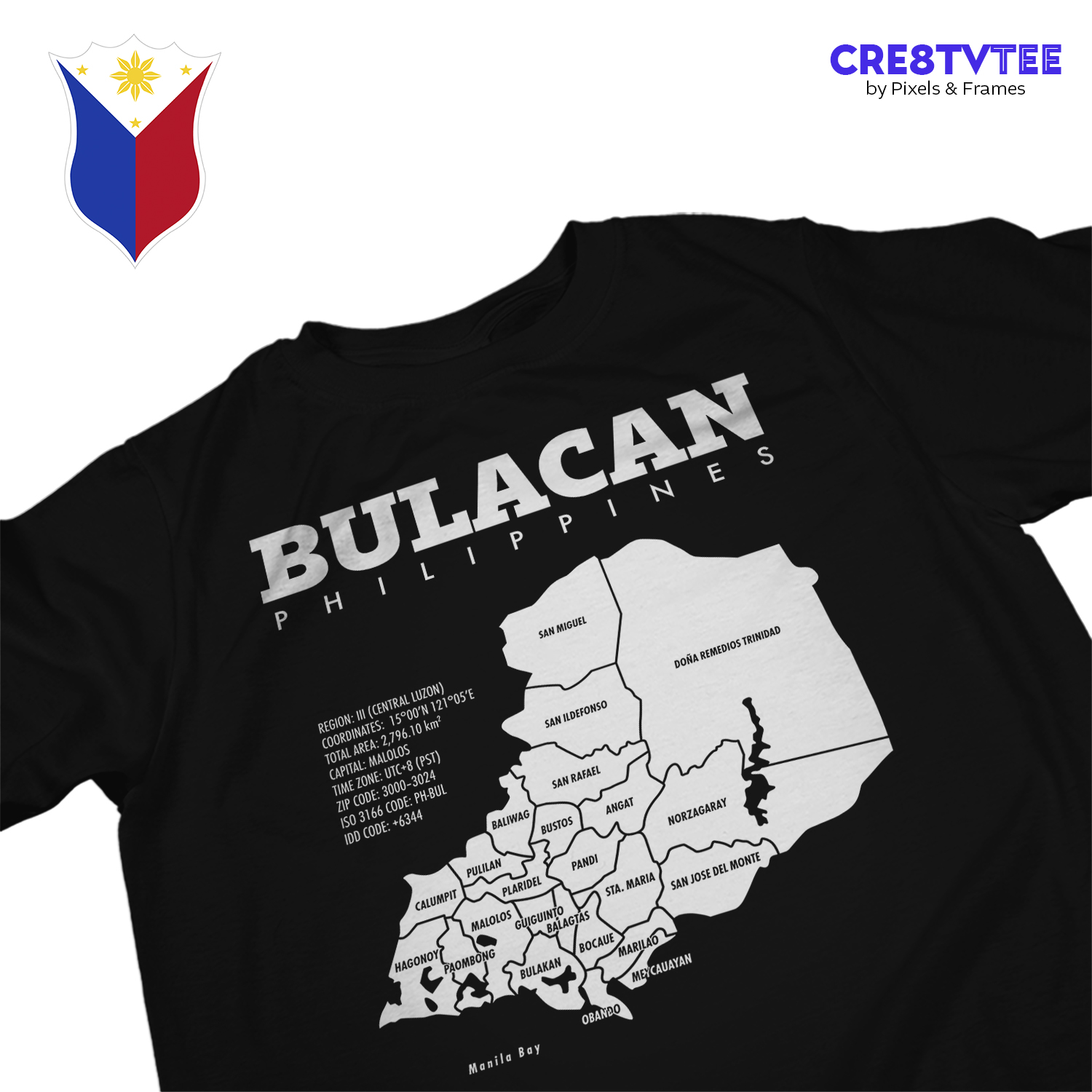 BULACAN PHILIPPINES Map & Info Unisex T-Shirt | Lazada PH