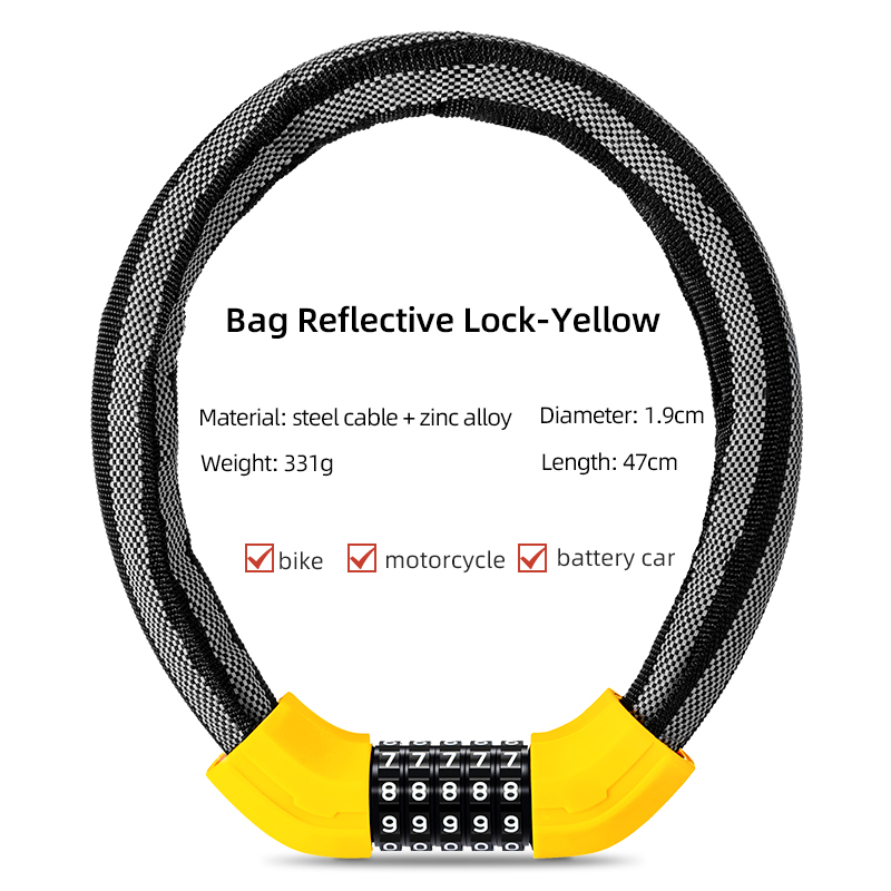 ROCKBROS Bike Lock Reflective Motorcycle Cable Lock Anti-theft Portable ...
