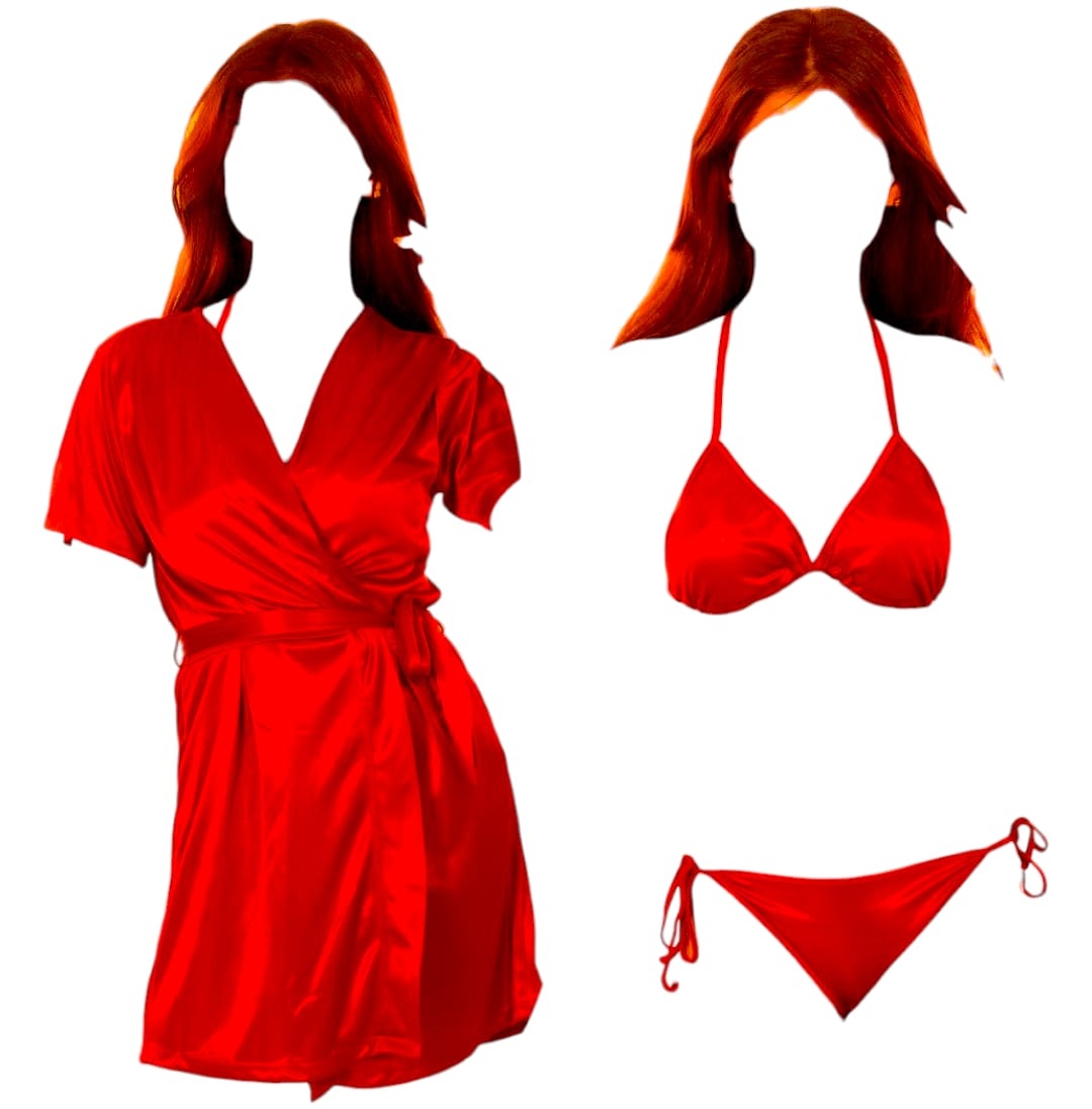 Memon Online - Women 3 Piece Nighty Sleepwear Silk Satin night dress ...