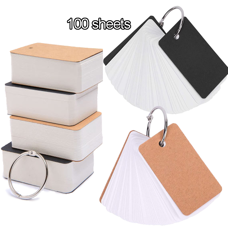 100 Sheets Kraft Paper Blank Flashcards with Binder Rings Spiral ...