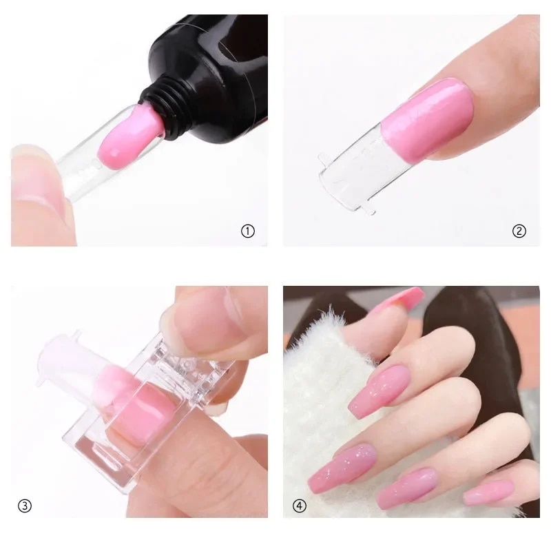 10pcs/Set Polygels Clips Transparent Pink Poly Nail Gel Tools Manicure ...