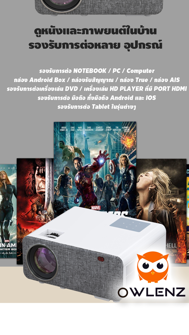 [ประกันศูนย์ไทย] OWLENZ SD500[S] Android คมชัด 3200 Lumens + แถมจอ 100 นิ้ว + สาย HDMI 2.0 PEAK ...