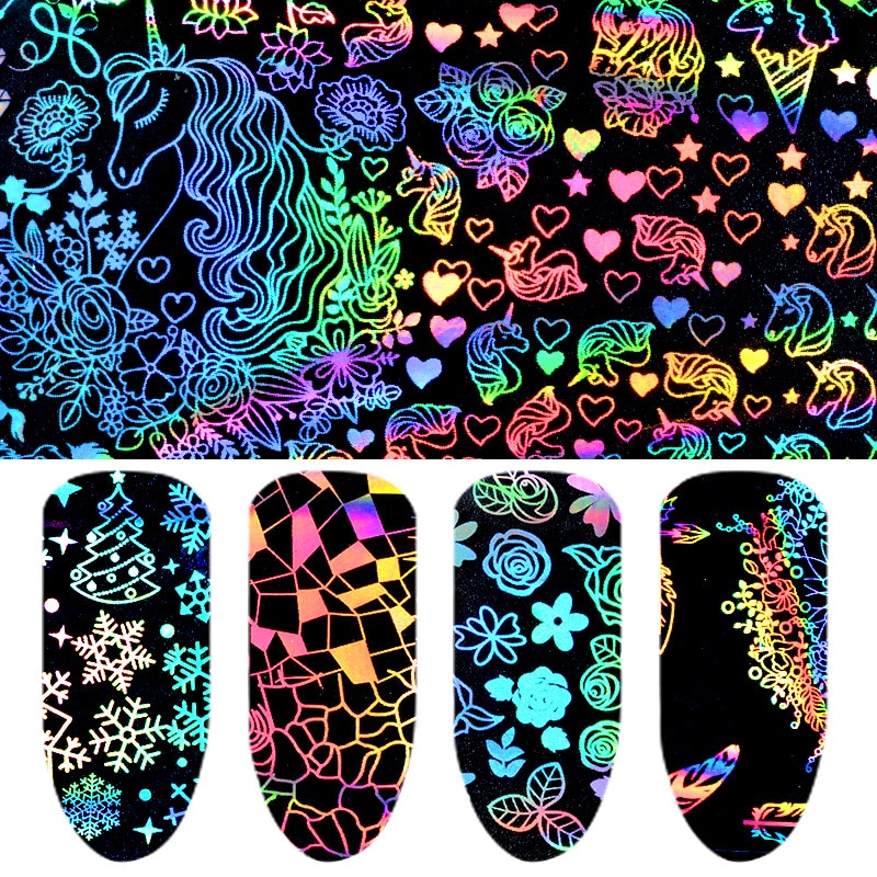 8pcs Holographic Colorful Nail Stickers Shimmer Laser Nail Art Transfer ...