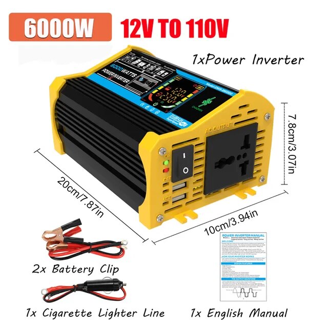 6000W Car Inverter 12V To 110/220V Smart Inverter 4000/3000W LCD ...
