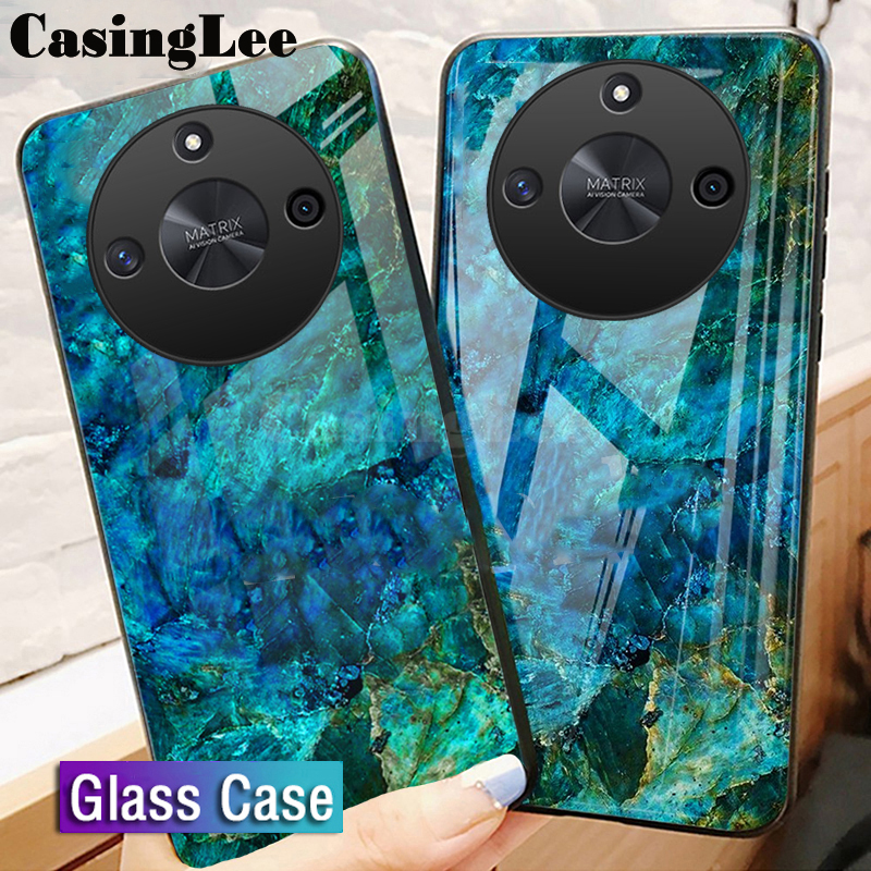 For Honor X9C Smart Case Fashion Marble Tempered Glass Protector Soft ...