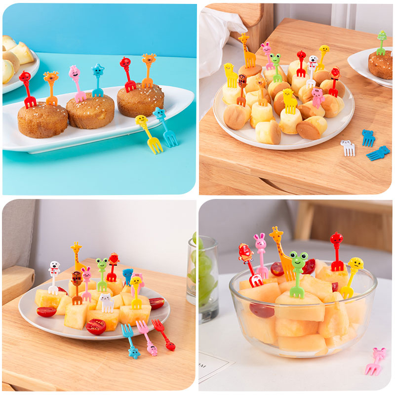 10Pcs Animal Farm Fruit Fork Mini Cartoon Children Snack Cake Dessert ...