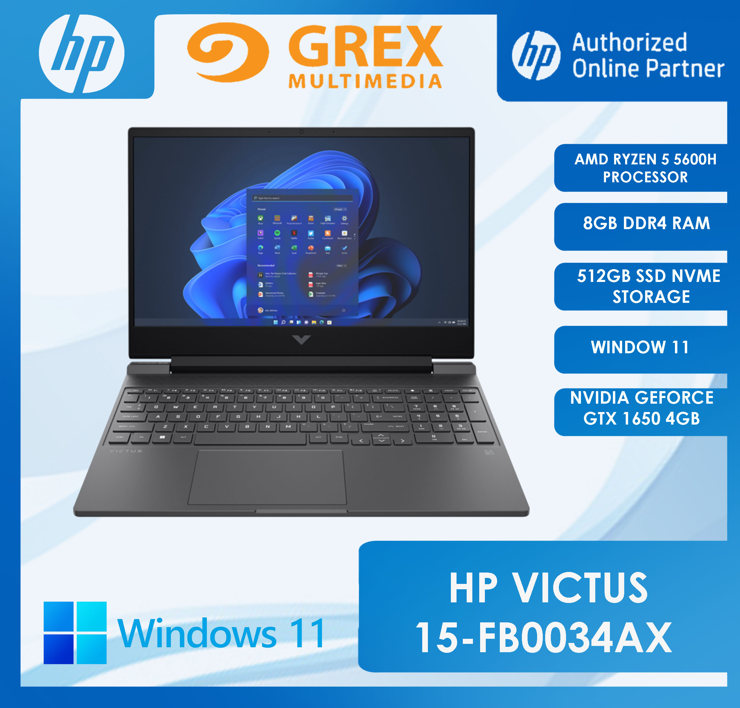 HP VICTUS 15-FB0034AX / 15-FB0103AX GAMING LAPTOP (RYZEN 5 5600H,8GB ...