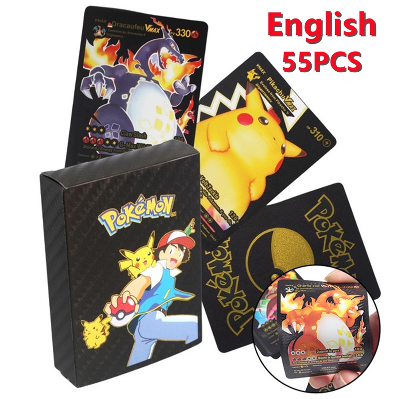 55 /110 Pcs Kartu Pokemon Black Gold Silver Pok Mon Charizard Versi Inggris Untuk Koleksi Anak ...