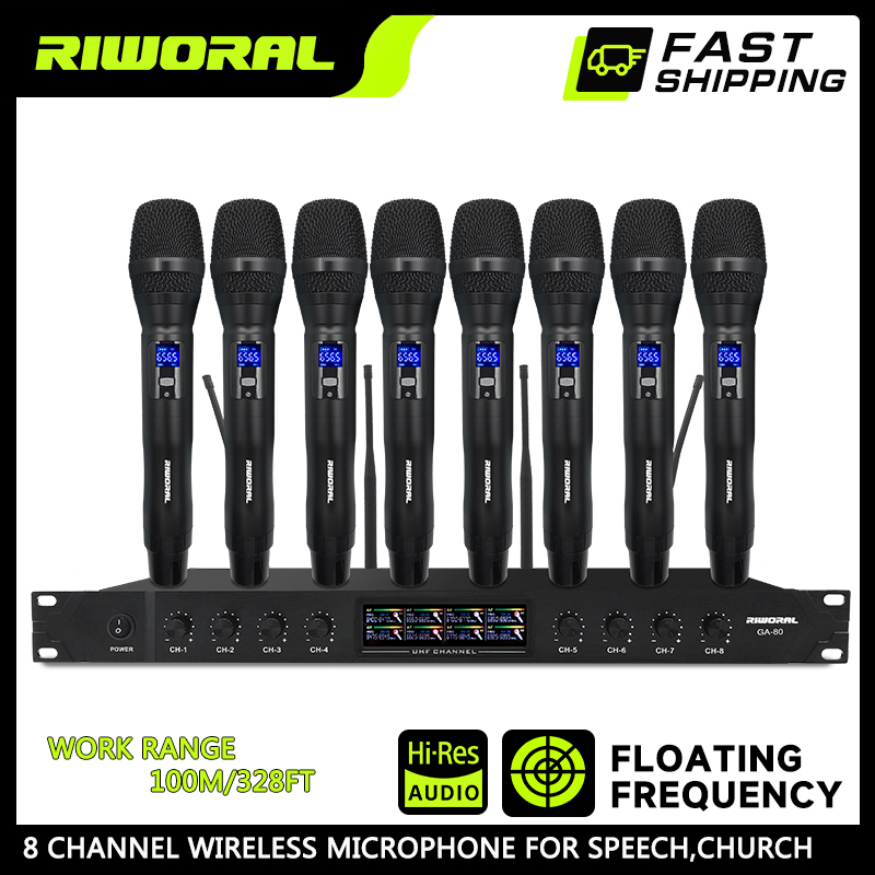 Wireless Microphone Dual UHF Handheld Microphones Heavy Duty 8 Channel ...
