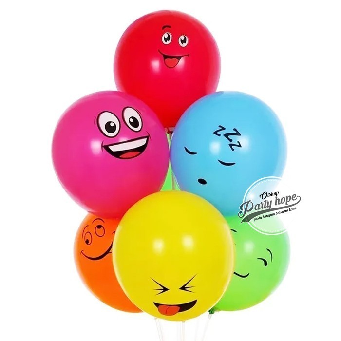 Balon Latex Emoticon Mix Per Pack / Balon Emoji Warna Warni 12 inch ...