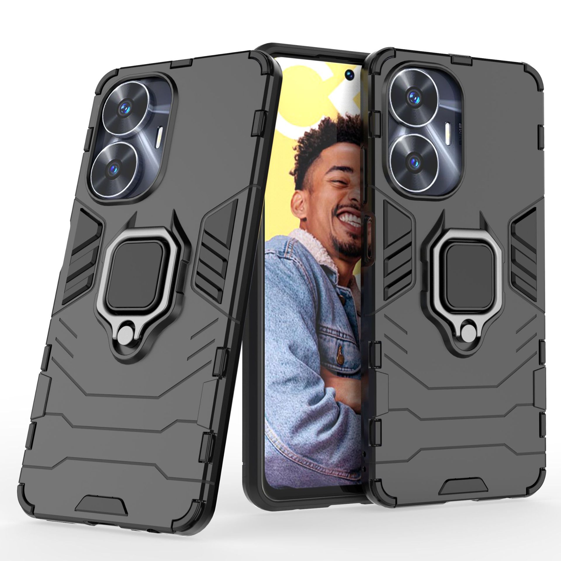Oppo Realme C55 Shockproof Phone Case with Adjustable Cell Phone Ring ...