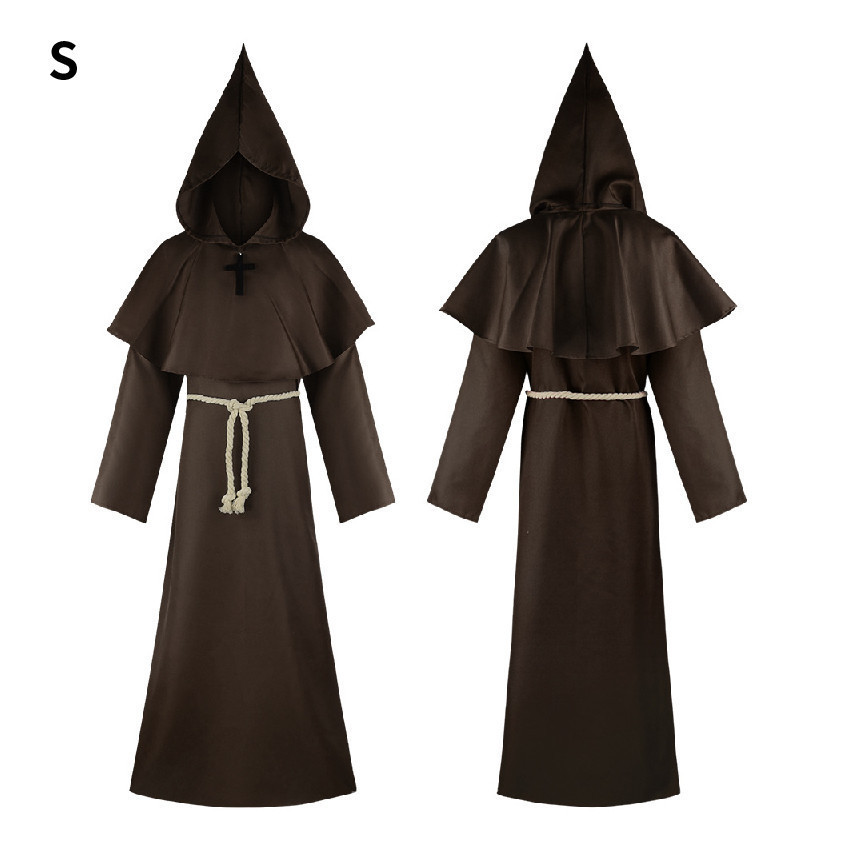 Medieval Monks Hooded Cape Priest Robe Wizard Halloween Cosplay Costume ...