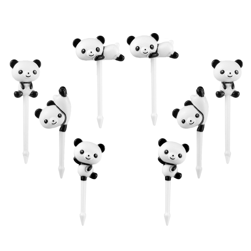 8pcs/set Mini Cartoon Panda Fruit Fork Kids Snack Dessert Pick Cake ...
