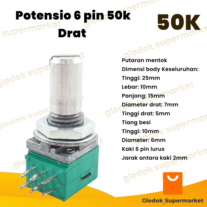 Potensio 6 pin 50k Drat Stereo Kaki 6p 2x3 Lurus Segi Hijau 503 ...