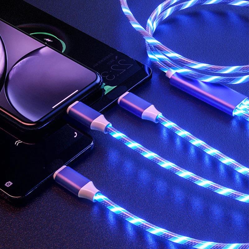 3in1 LED Flowing Light USB Cable For iPhone 14 13 Pro Max Type C Micro ...