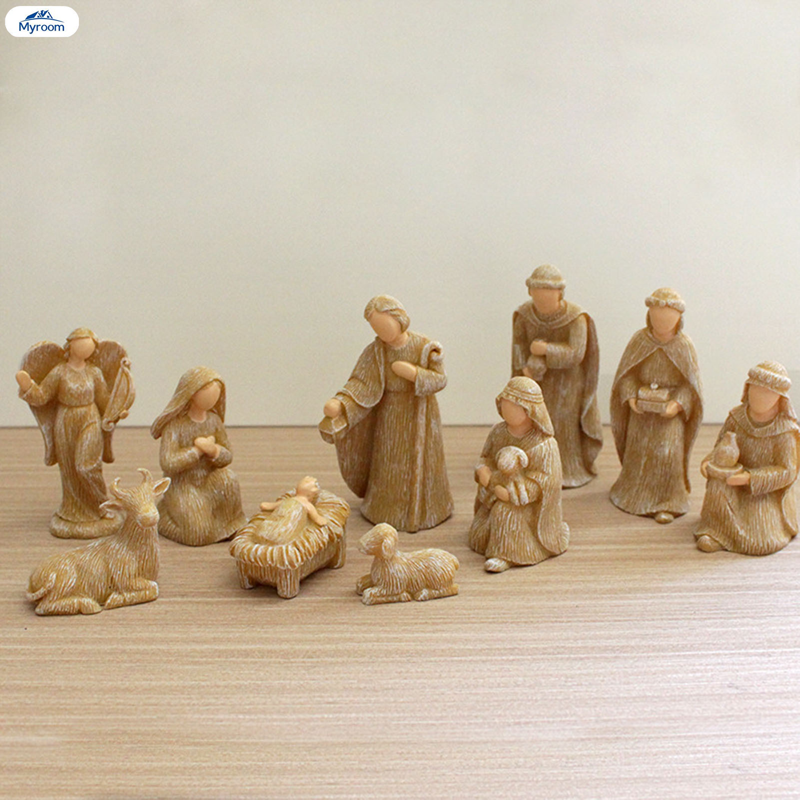 Myroom 10 Pcs Jesus Manger Resin Figurine Set Nativity Religious Table ...