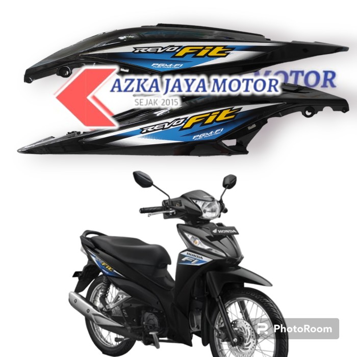 Body Honda Revo Fit FI hitam strip biru / bodi kiri kanan Revo injeksi ...