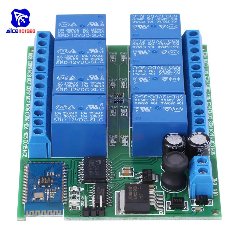 12v 8 Channel Bluetooth Relay Module Remote Control Switch Board For ...