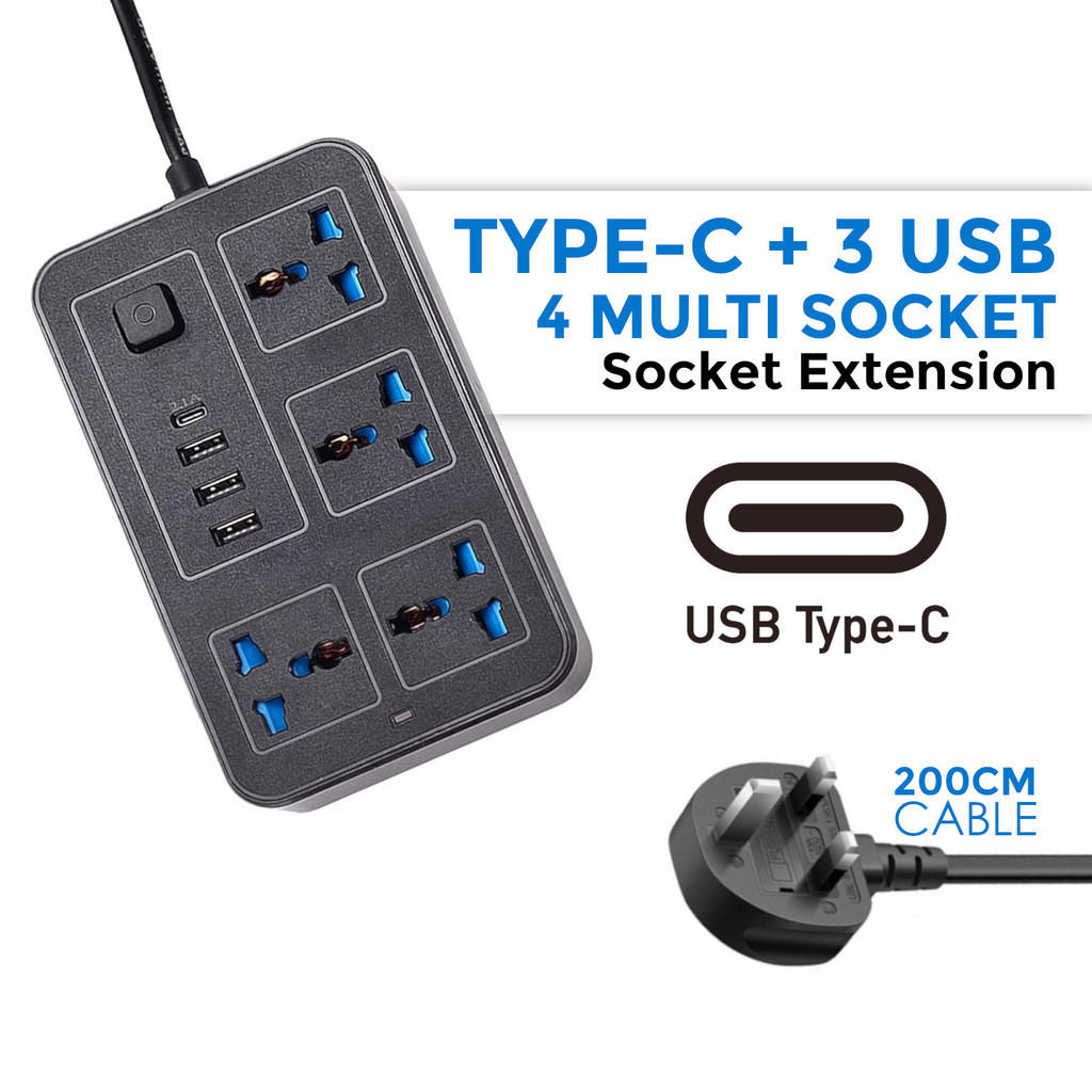 USB TYPE-C Wayer Extension Plug Power Socket Extension Plug With USB ...