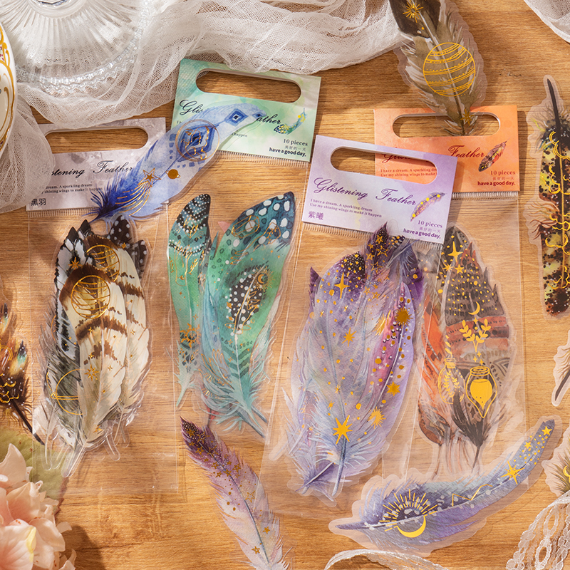 10 Pcs/lot Beautiful Feather Aesthetic Pet Labels Decorative ...