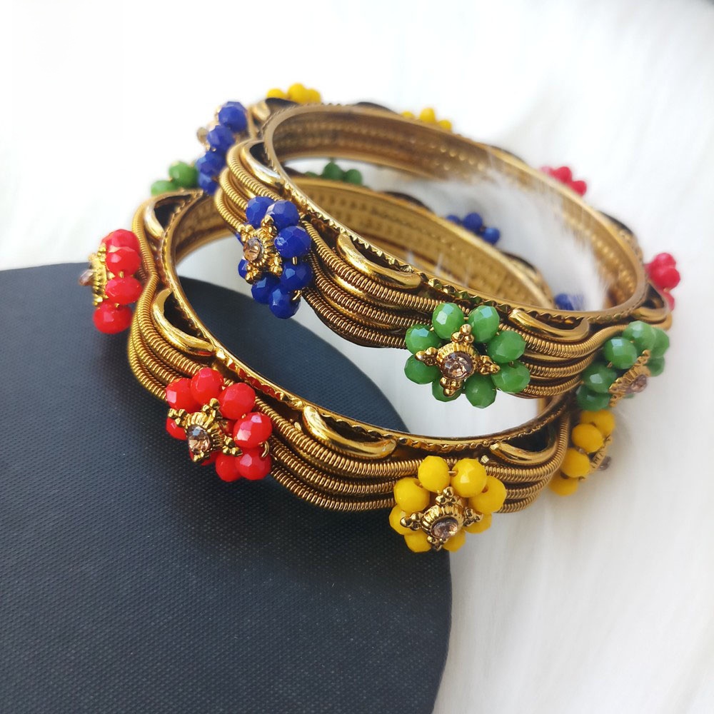 Multi-color Crystal Beads Metal Bangles for Women (Imported) M-CB205 ...