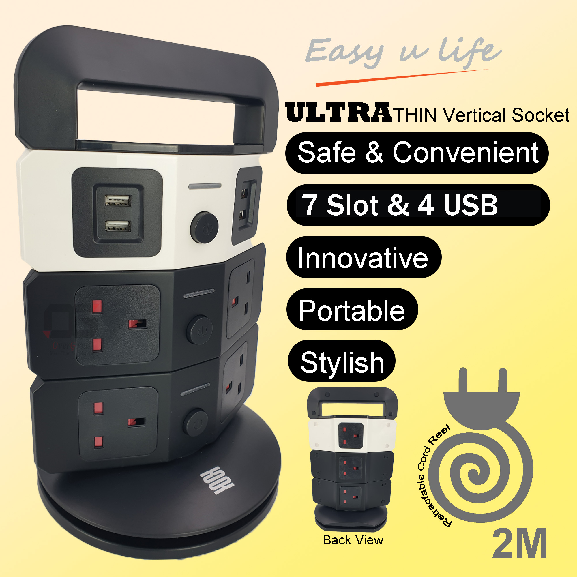 Socket Tower Max 2200W With 2m Cable Layer Extension Cord Vertical ...