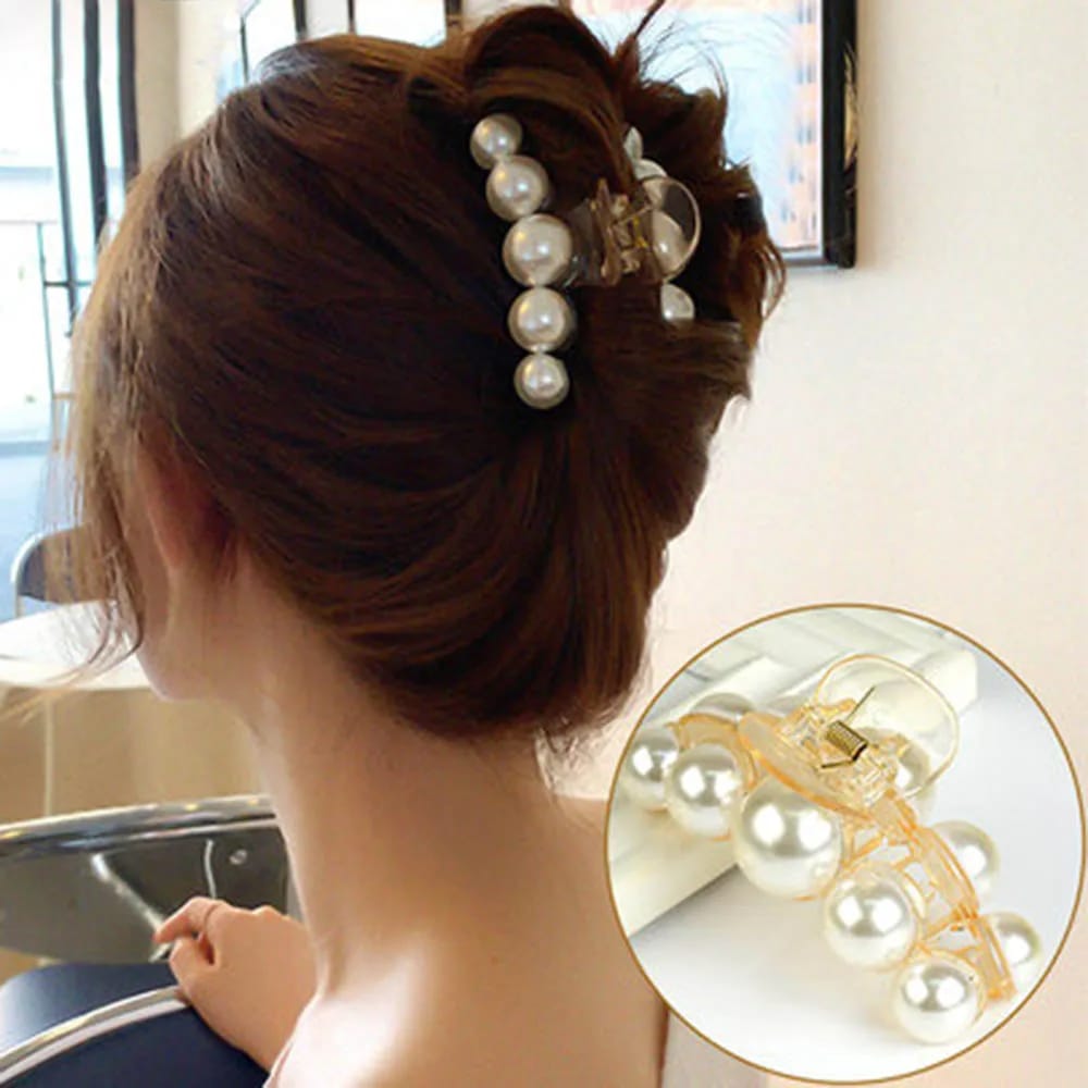 Big Pearl Hair Clips for Women White Hairpins and Pearl Acrylic Grip ...