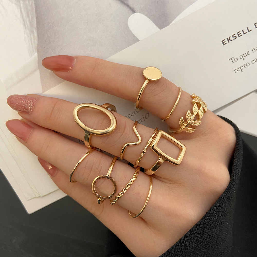 11Pcs/Set Simple Geometric Leaf Rings Set for Women Finger Joint ...