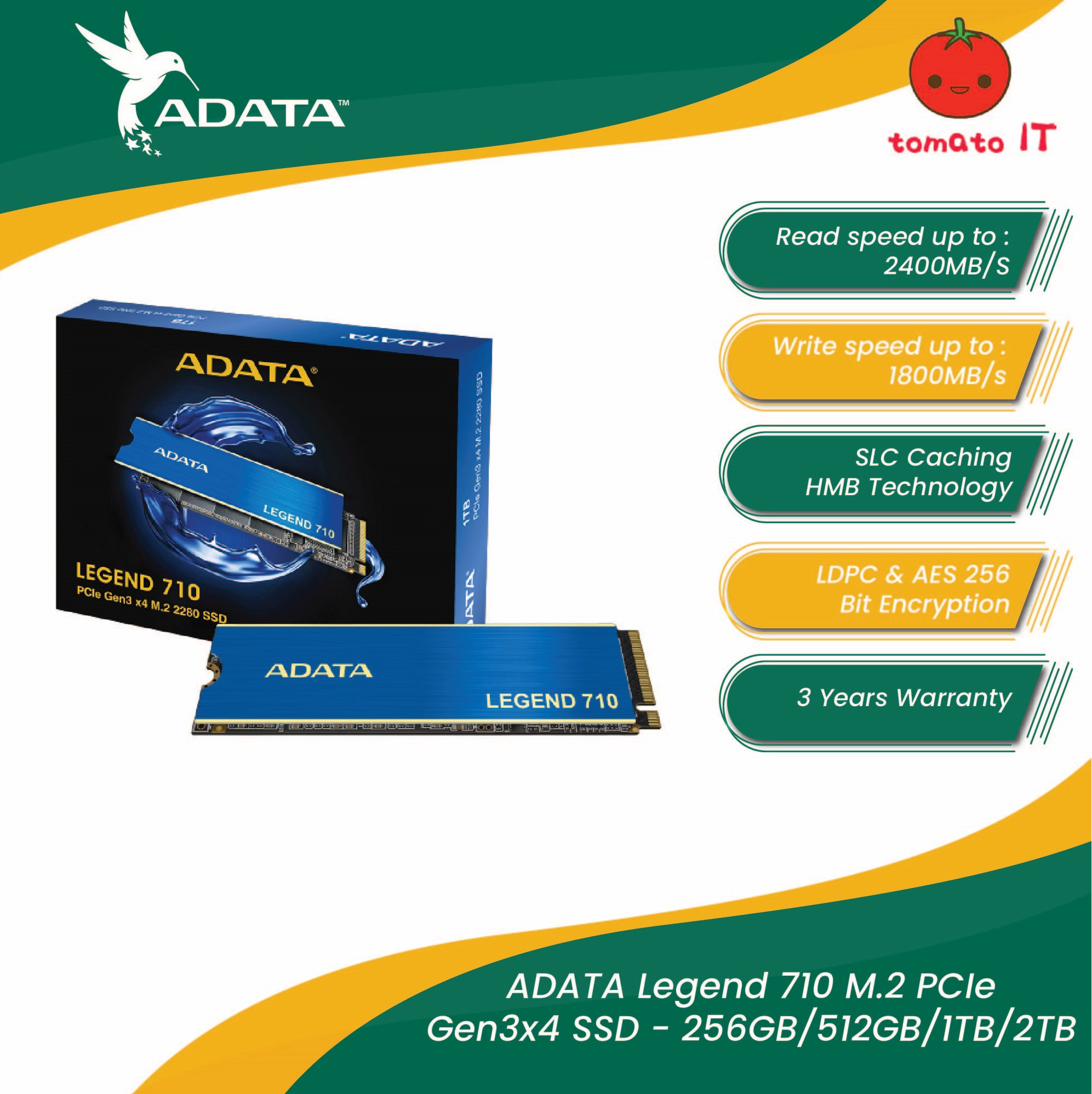 ADATA Legend 710 PCIe Gen3x4 M.2 SSD (256GB, 512GB, 1TB, 2TB) | Lazada