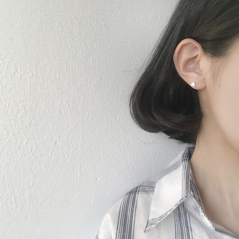 Mrs. Zeng Mini Triangle Handmade Wire-drawing Earrings Cute All-match ...