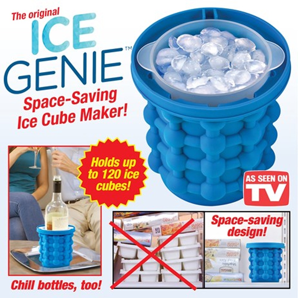 Ice Cube Maker Genie Silicone Rubber Molds Tray Frozen Storage Saving ...